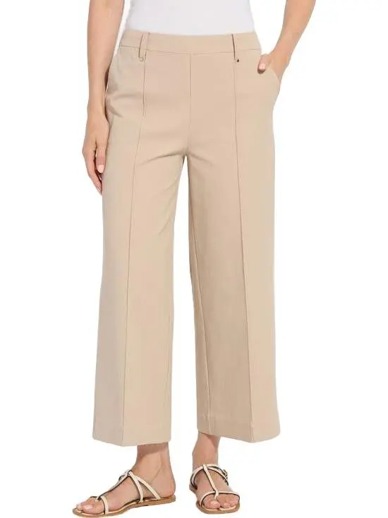 Lyssé Miranda Pull-on Crop Wide Leg Twill Pants - Khaki