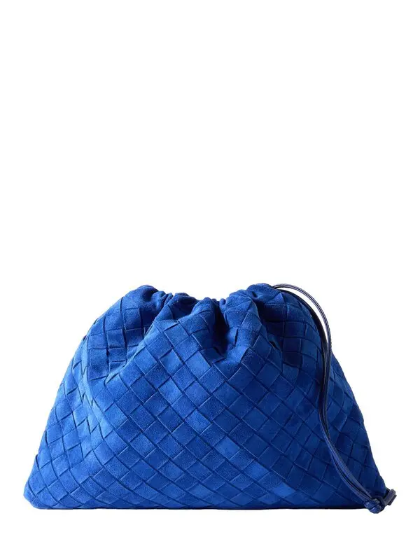 Bottega Veneta Intrecciato Leather-trimmed Suede Pouch - Blue