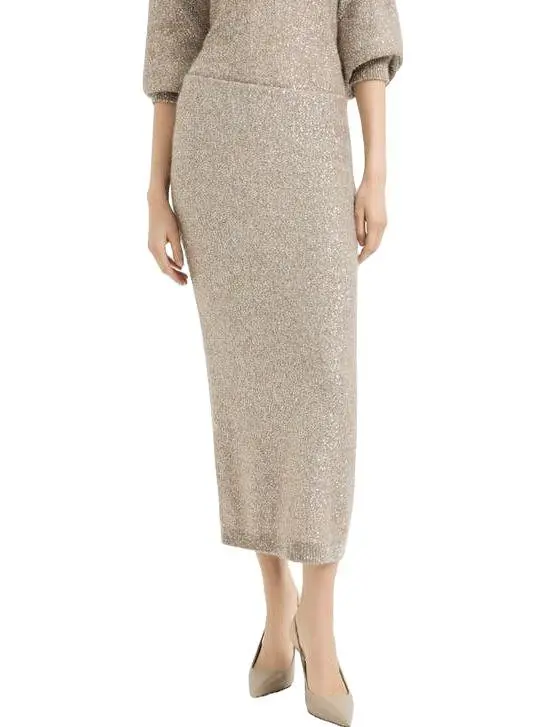 Brunello Cucinelli Sequin-embellished Mohair-blend Knit Skirt - Beige