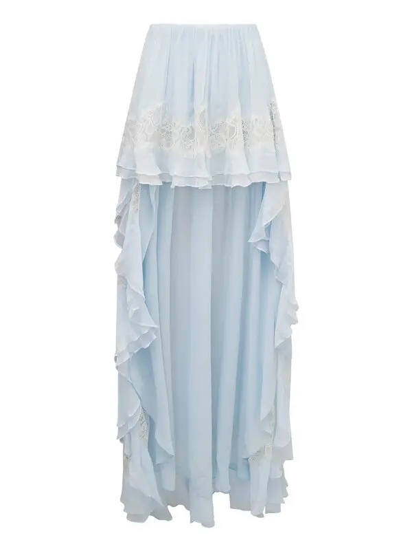 LoveShackFancy Jolina Chiffon High-low Skirt - Light Blue