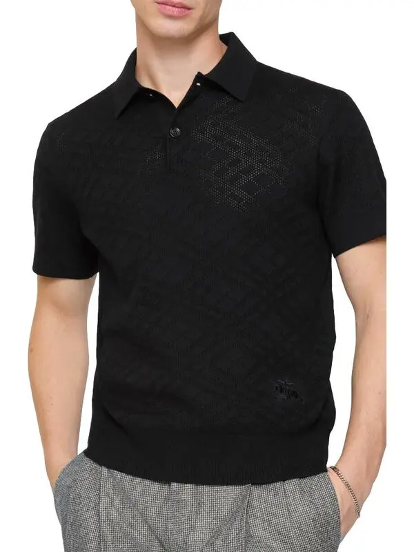 Burberry Check Wool Polo Shirt - Black