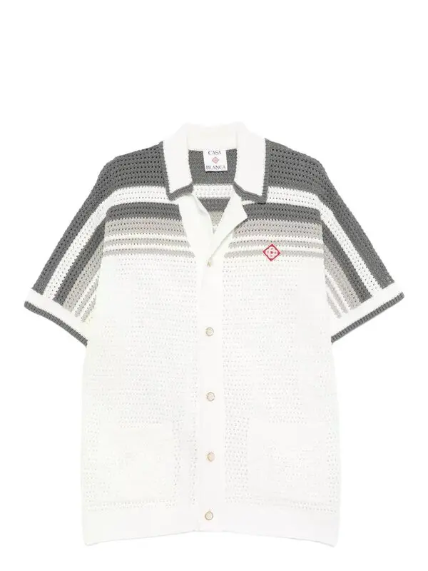 Casablanca Tennis Striped Button Short Sleeve Shirt - White