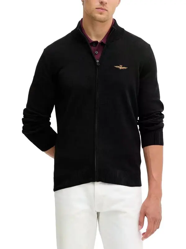 AERONAUTICA MILITARE Zip-up Cardigan With Embroidered Detail - Black