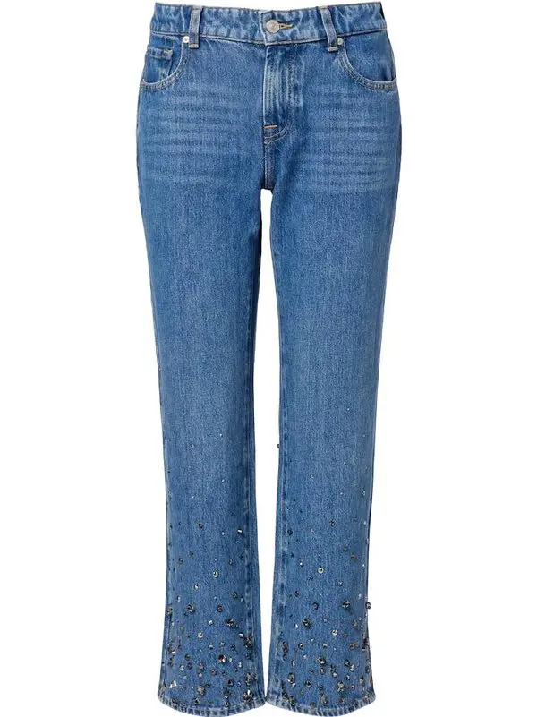 7 For All Mankind Calie Embellished Cropped Straight Jeans - Blue