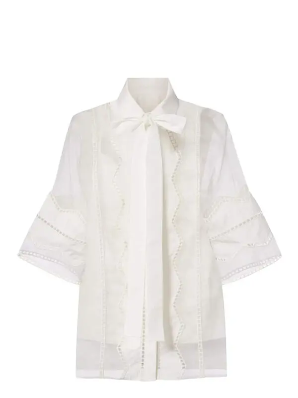 Elie Saab Tie-neck Cotton And Silk-blend Blouse - White