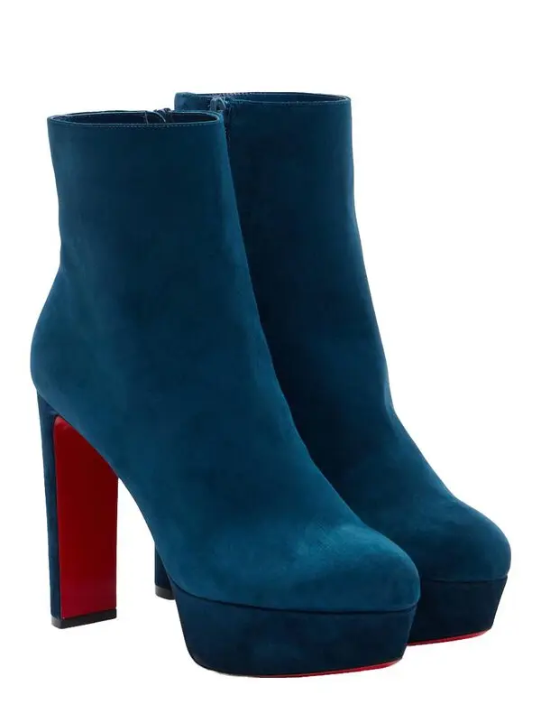CHRISTIAN LOUBOUTIN Loo Booty 130 Suede Platform Ankle Boots - Blue