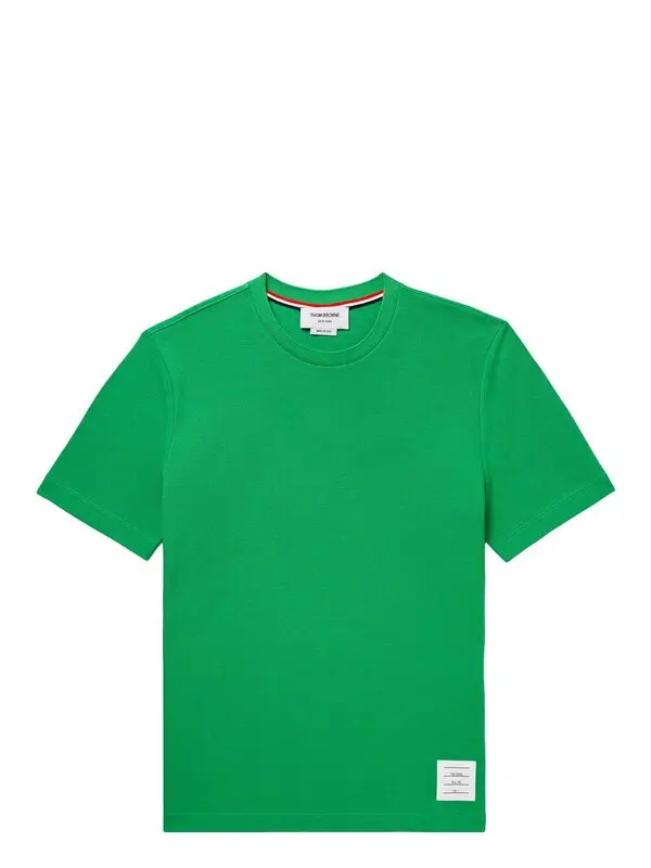 Thom Browne Logo-appliquéd Striped Cotton-piqué T-shirt - Green