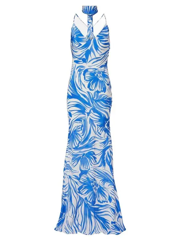 ALEXANDRA MIRO Isla Scarf-detail Printed Gown - Blue