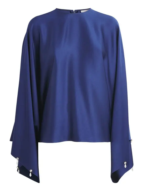 Stella McCartney Satin Faux Pearl-embellished Blouse - Navy