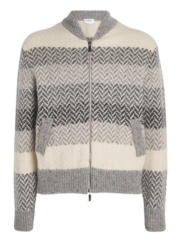 Thom Browne Wool-mohair Herringbone Bomber Cardigan - Grey