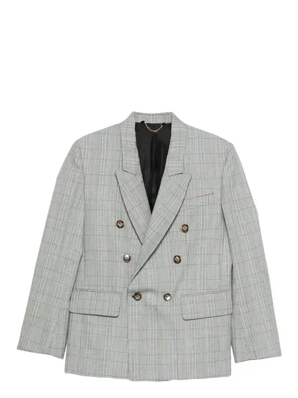 Victoria Beckham Check Pattern Double-breasted Jacket - Grey/blue