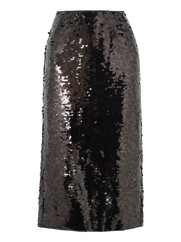 Staud Ciara Sequined Mesh Midi Skirt - Black