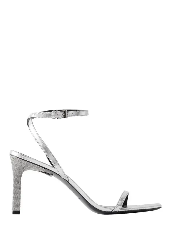 Tory Burch Crystal-embellished Metallic Leather Sandals - Silver