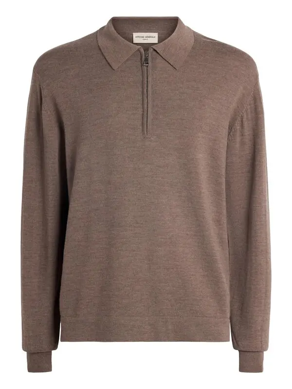 Officine Générale Wool Quarter-zip Polo Sweater - White