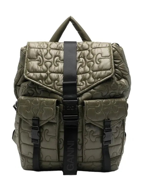 GANNI Quilted Nylon Backpack - Green