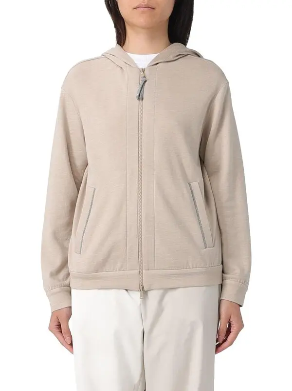 Brunello Cucinelli Full Zip Hooded Sweatshirt - Beige