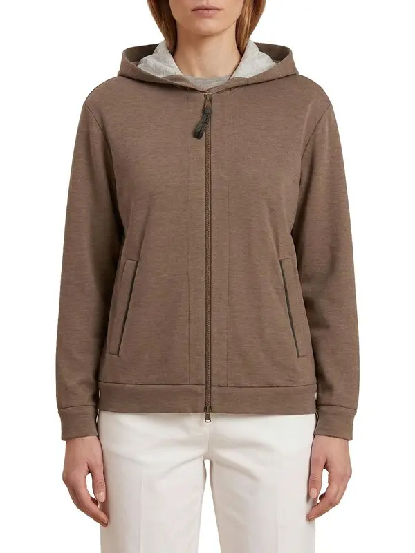 Brunello Cucinelli Full Zip Hooded Sweatshirt - Brown