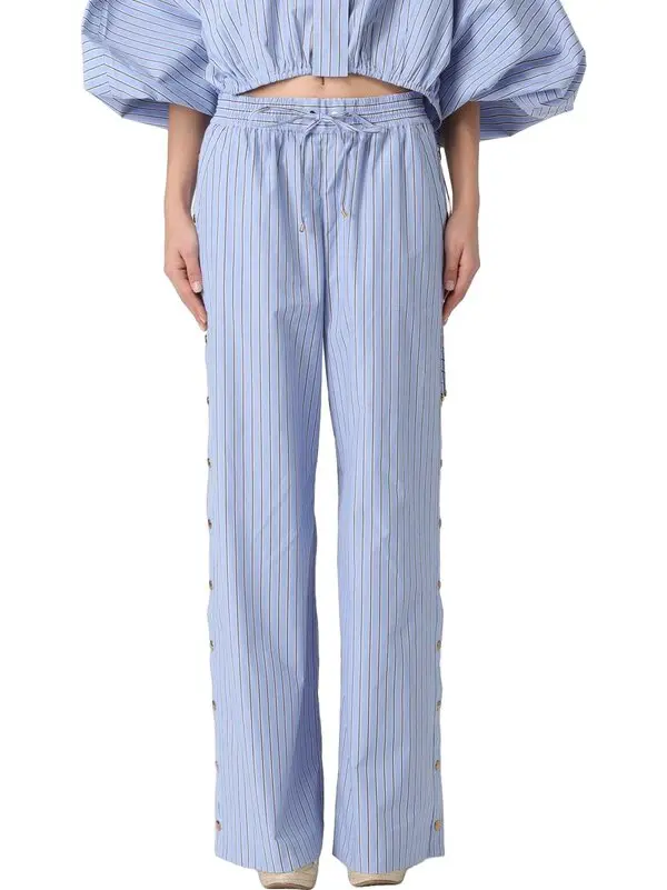 Zimmermann Striped Wide-leg Trousers With Button Detailing - Gnawed Blue