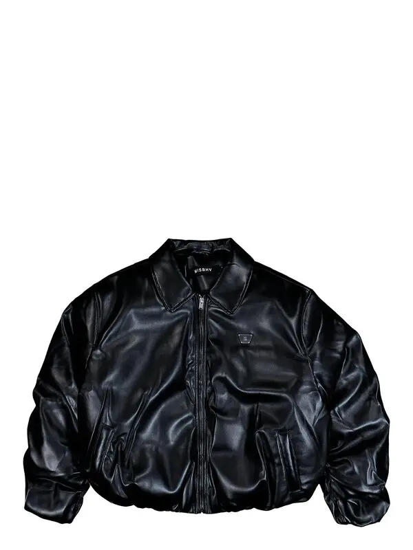 MISBHV Faux Leather Puffer Bomber Jacket - Black