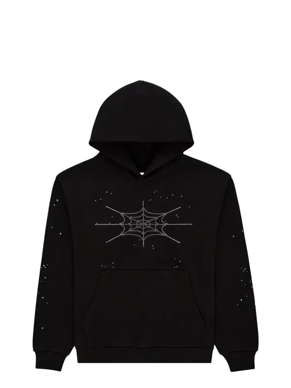 SP5DER Rhinestone Silk Hoodie - Black