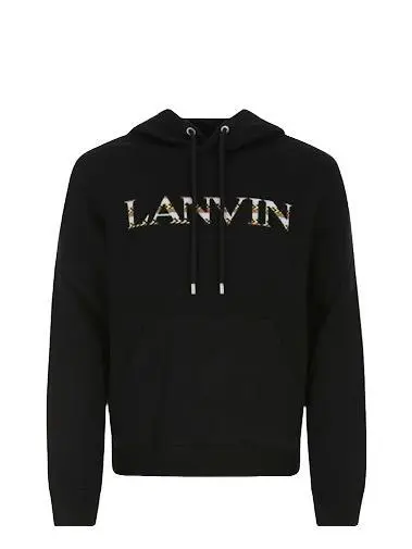 LANVIN Logo Embroidered Drawstring Hoodie - Black