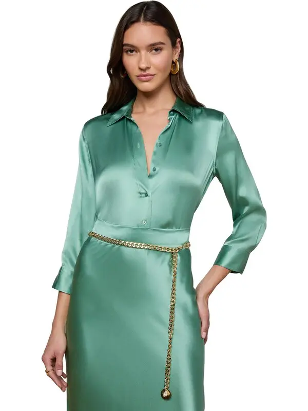 L'Agence Dani Silk Blouse Top - Malachite Green