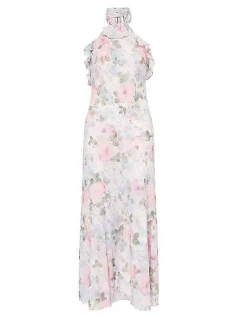 NEEDLE & THREAD Camille's Garden Floral-print Chiffon Midi Dress - Seashell