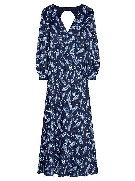 OMNES Swan-print Satin Maxi Dress - Navy