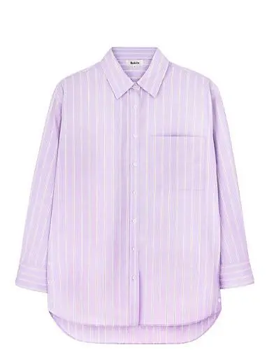 RO&ZO Stripe-pattern Buttoned-side Cotton-blend Shirt - Lilac