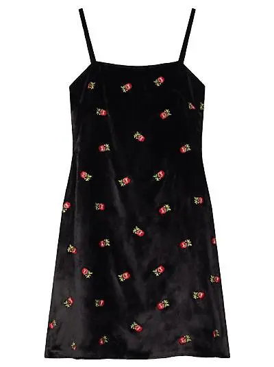 OMNES Floral-embroidered Velvet Mini Dress - Black