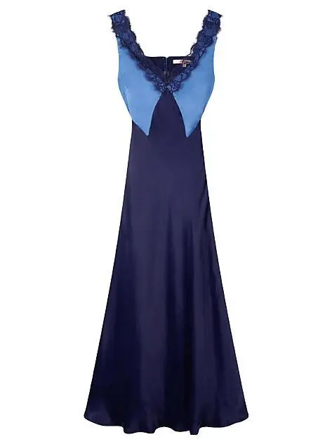 OMNES Caroline Lace-trim Satin Midi Dress - Patriot Blue