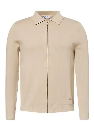 BELIER Collared Zip-through Knitted Cardigan - Beige