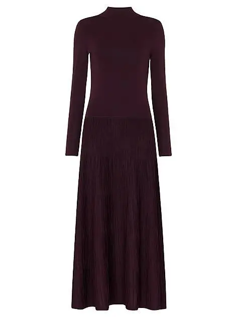 Whistles Funnel-neck Pleated-knit Midi Dress - Purple