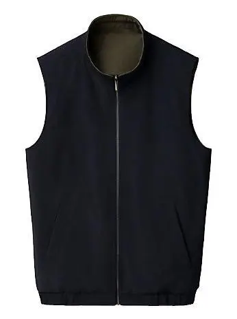 Eton Reversible Zip-up Stretch Wool-blend Gilet - Navy Blue
