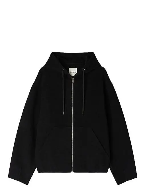 Sandro Hooded Zip-up Wool-blend Jacket - Black