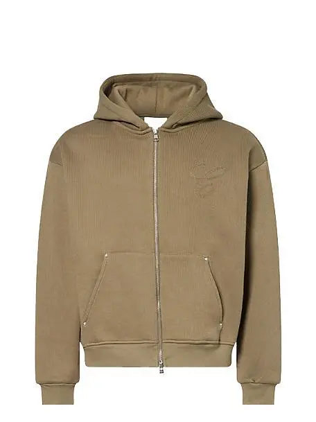 THE COUTURE CLUB Script-logo Cotton-blend Hoody - Khaki