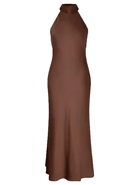 OMNES Seychelles Open-back Satin Midi Dress - Chocolate