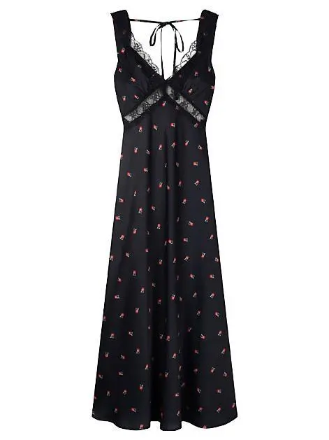 OMNES Aurelia Floral-print Satin Maxi Dress - Black