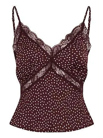 OMNES Tamara Polka-dot Satin Cami Top - Chocolate