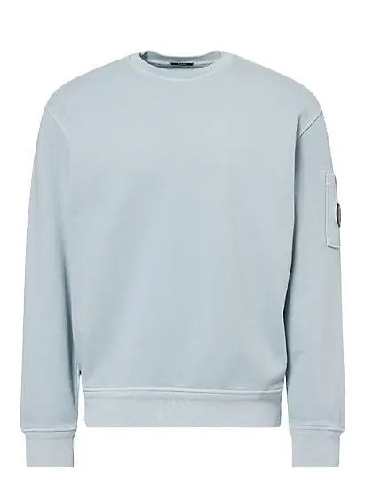 C.P. COMPANY Logo-patch Crewneck Cotton Jumper - Silver Blue
