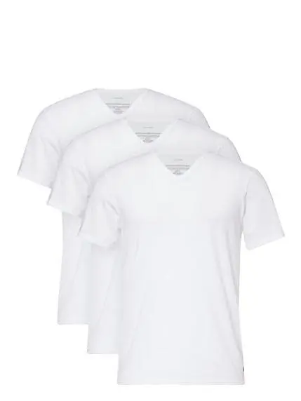 Calvin Klein V-neck Short-sleeves Pack Of Three Stretch-cotton Blend T-shirt - White, White, White