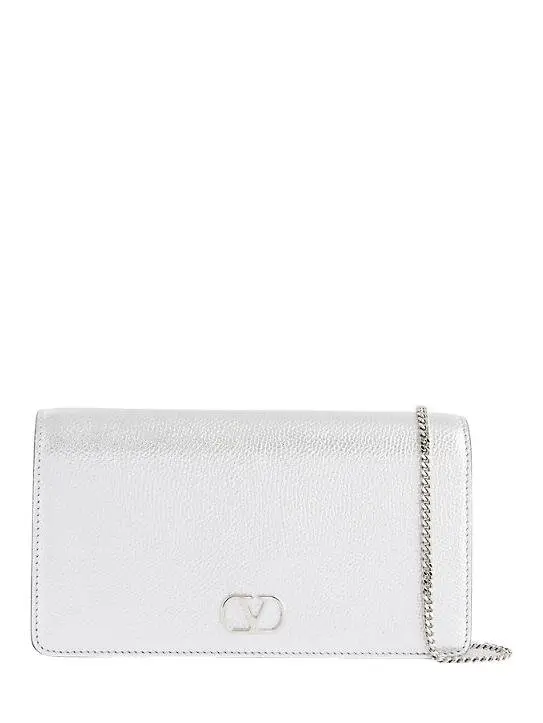 Valentino Garavani Vlogo Signature Mini Leather Shoulder Bag - Silver