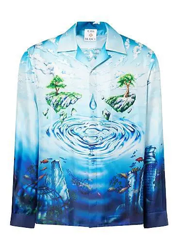 Casablanca Lost Atlantis Long-sleeve Silk T-shirt - Blue