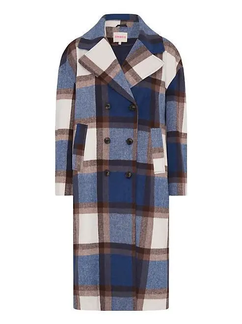 OMNES Checked Woven Coat - Blue/brown Gingham