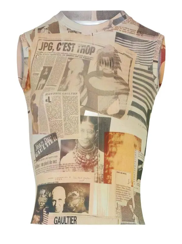 JEAN PAUL GAULTIER Ribbed Journal-print Tank Top - Neutrals