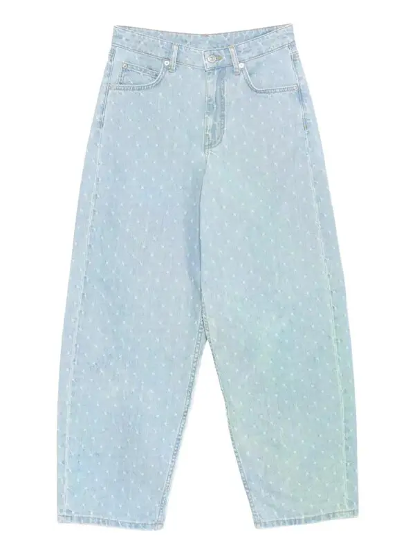 Maje Printed Cotton Wide-leg Jeans - Blue