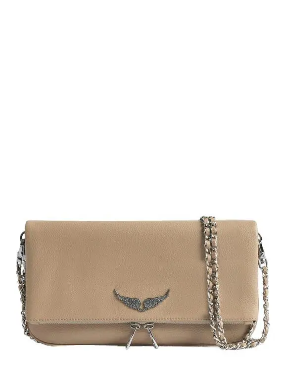 Zadig&Voltaire Grained Leather Clutch With Chain - Natural