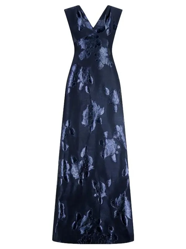 Lela Rose Fil Coupe V-neck Gown - Floral