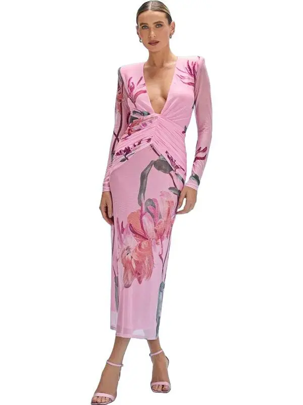 PatBO Honey Flower Tulle Midi Dress - Pink