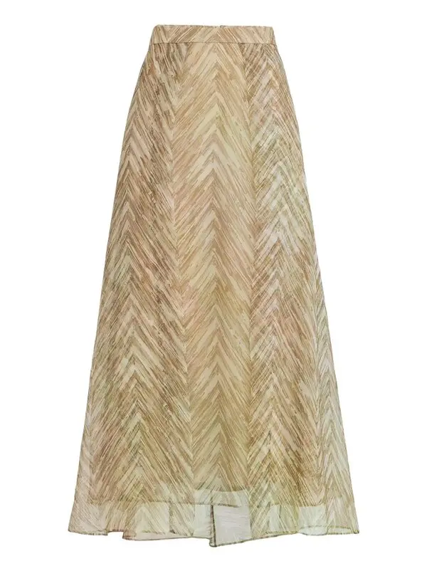 Brunello Cucinelli Midi Skirt With Chevron Pattern - Neutrals